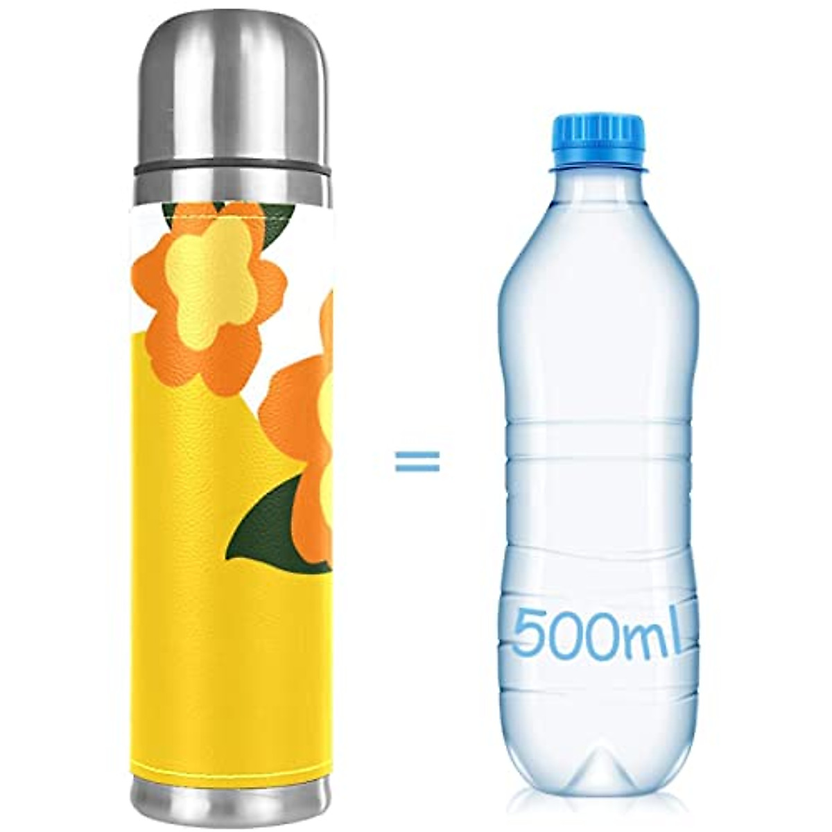 Stainless Steel Leather Vacuum Insulated Mug Flowers Thermos Water Bottle for Hot and Cold Drinks Kids Adults 16 Oz