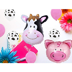 InBy 18pcs Farm Animal Balloon for 2nd Birthday Party Decorations Pig Cow Head Second Farm Animal Theme Balloon Garland Arch 40" Number 2 Foil Balloon 12" Latex Balloon Baby Girl Shower Party Supplies