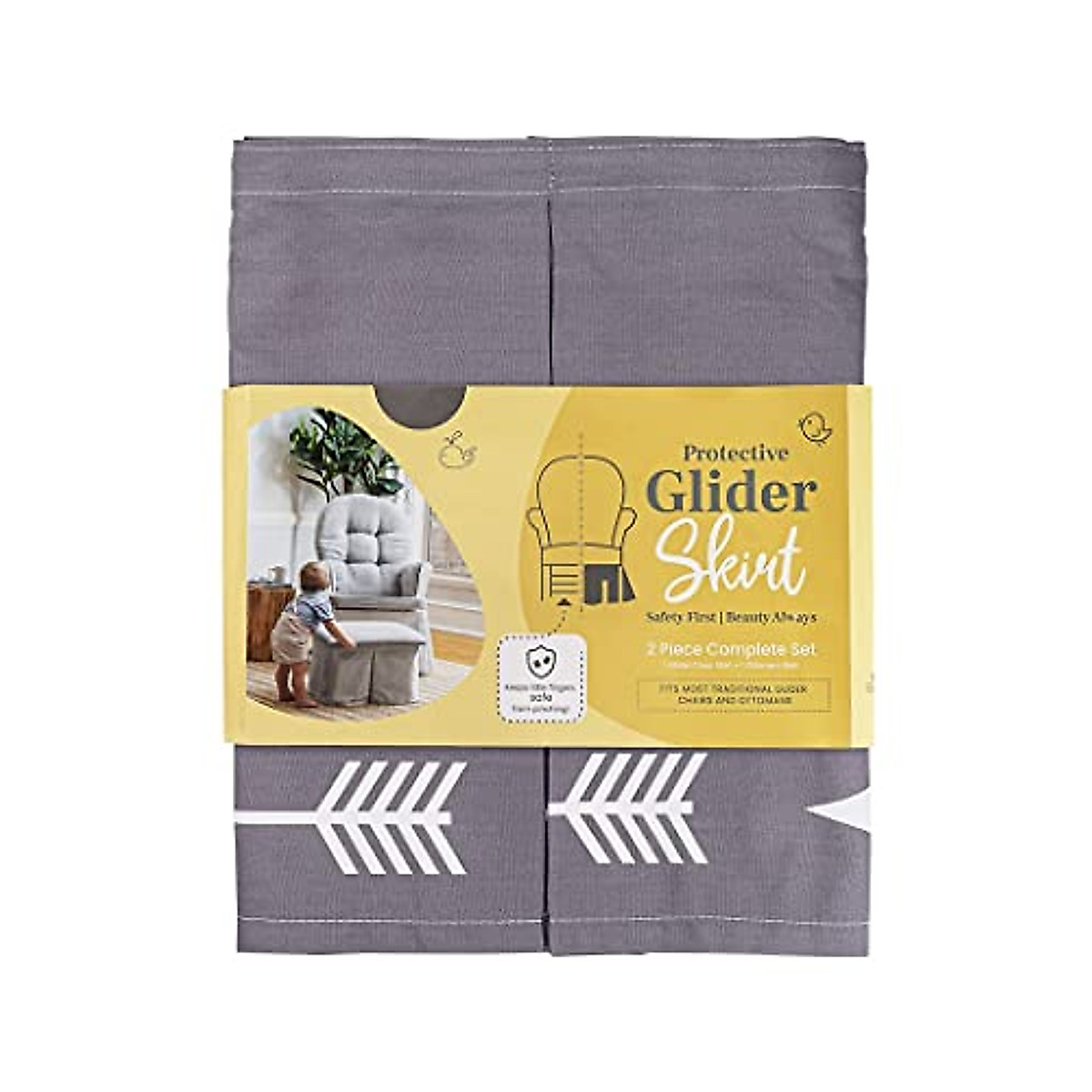 Glider Skirt, Universal Fit Safety Skirt for Glider Chair and Ottoman for Nursery, Baby Proofing Pinch Guard, Glider Chair and Ottoman Sold Separately, Slate Arrow Style