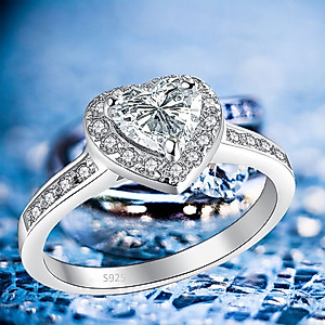 MABELLA Sterling Silver Jewelry 1.90 CT Halo Heart Engagement Ring Cubic Zirconia Promise Rings for Women Size 8