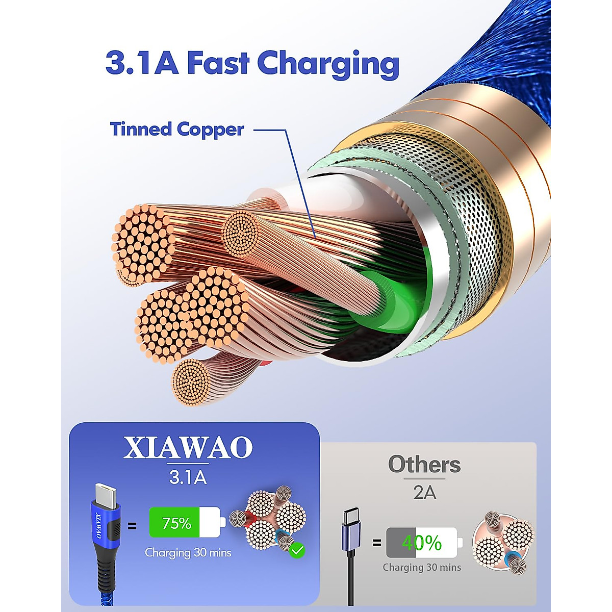 USB C Cable 6ft 3.1A Fast Charging 6-Pack USB A to USB C Cable for Samsung Galaxy S10 S9 S8 Note10 9 8 LG V50 V40 G8 G7