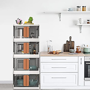 Golbsart Collapsible Storage Bins with Lids, 34 Qt (Pack of 2) Plasic Storage Boxes with Lids,Stackable Totes for Storage with Double Doors & Secure Buckle