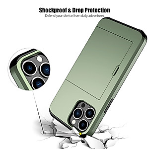 Nvollnoe for iPhone 13 Pro Max Case with Card Holder Heavy Duty Protective Dual Layer Shockproof Hidden Card Slot Slim Wallet Case for iPhone 13 Pro Max for Women&Men(Green)
