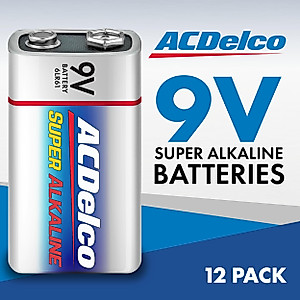 ACDelco 12-Count 9 Volt Batteries, Maximum Power Super Alkaline Battery, 7-Year Shelf Life, Reclosable Packaging