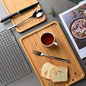 2 Pack Large Bamboo Serving Tray, 14.2''L x 9.4''W x 1''H and 11.8''L x 7.9''W *1''H, Portable Wooden Food Trays for Eating Dinner Breakfast Tea Snack Coffee Fruit Serving Trays