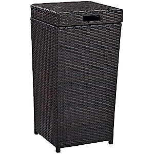 HomeStock Rustic Retreat Outdoor Wicker Trash Bin - Brown Finish, 16 x 16 x 31.5 inches, Manual Lift Lid, Sturdy Steel and Wicker Construction, Modern Patio/Lawn/Porch Trash Bin Brown