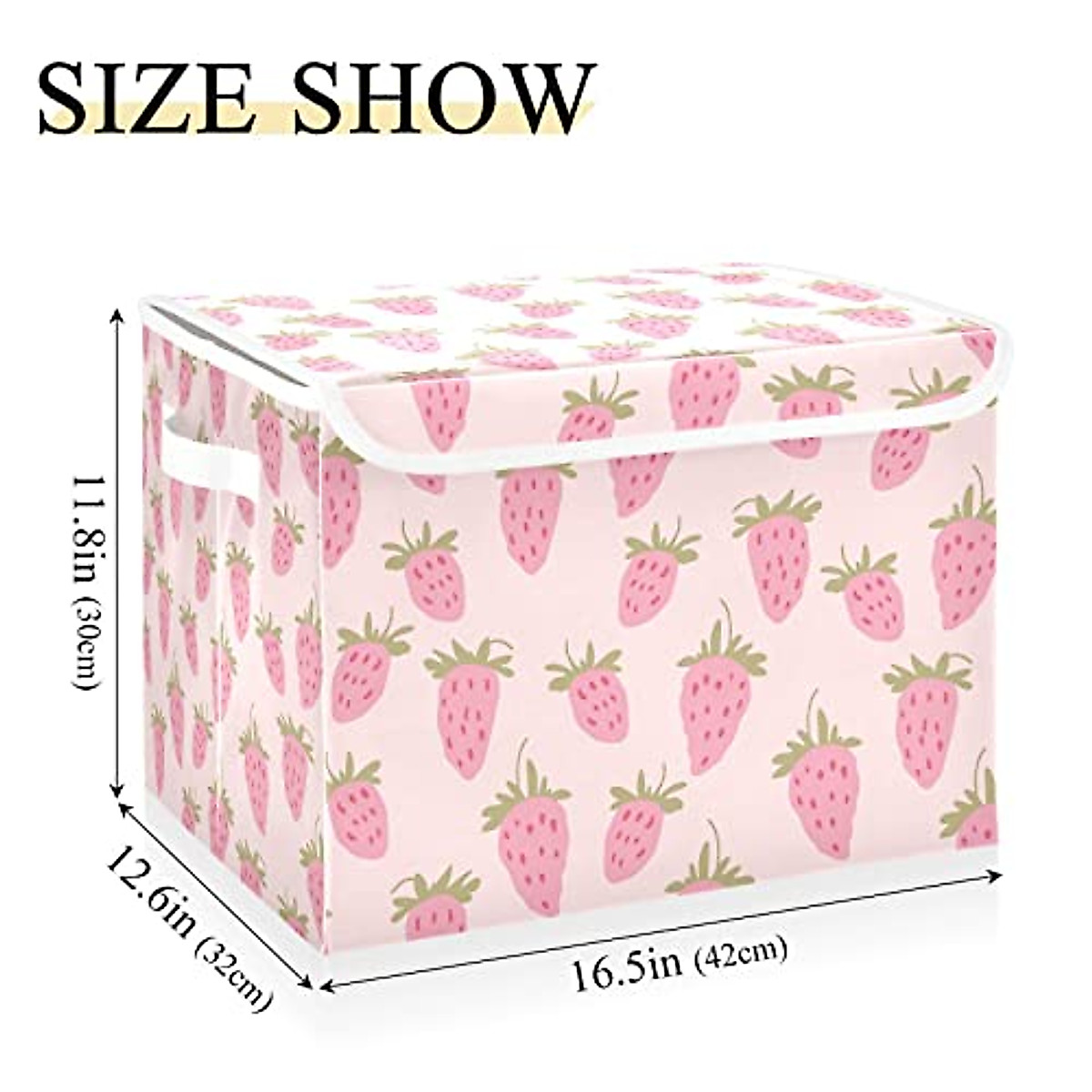 Kigai Pink Strawberry Storage Baskets for Shelves Foldable Closet Basket Storage Bins with Lid for Clothes Home Office Toys Organizers