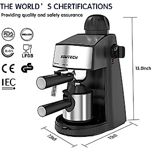 SOWTECH Espresso Machine Espresso Maker Cappuccino Latte Machine with Steam Milk Frother and stainless steel carafe 3.5 Bar 4 Cup