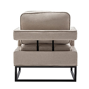 Alunaune Modern Accent Chair Living Room Chairs, Mid Century Armchair Upholstered Backrest Lounge Chair Removable Seat Cushion Sofa Reception Chair for Bedroom-Beige