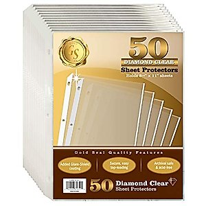 GOLD SEAL 50 Count Diamond Clear Sheet Protectors, Anti Glare Coating, Standard Durable Weight,8.5 x 11", Topload, 50 Pack