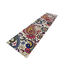 Unique Loom Estrella Collection Colorful, Paisley, Floral, Abstract, Modern Area Rug, 2 ft 7 in x 10 ft, Beige/Pink