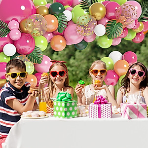 146Pcs Tropical Balloons Garland Arch Kit, Hawaiian Luau Tropical Aloha Flamingo Party Decorations Hot Pink Fruit Green Rose Gold Confetti Balloons Palm Leaves Birthday Baby Shower Wedding Supplies