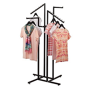 SSWBasics Four Way Clothing Rack with Straight and Slant Arms - Black
