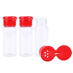 Kingrol 36 Pack Plastic Spice Jars with Red Sifter Caps, 3 FL OZ Reusable Seasoning Jars for Spices, Herbs, Powders, Glitters, Craft Supplies