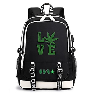 FDGDFG Marijuana Lick Weed Leaf American Flag Patriopotic LOVE Smoking Need Weed 420 Backpack Laptop With USB Port Unisex (Black7)