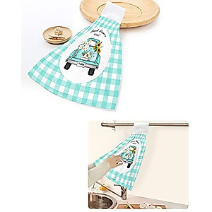 ZFUNCING Hand Tie Towel Set of 2,Teal Farm Truck Daisy Floral Gingham Check Hanging Kitchen Towels with Loop, Absorbent Tea Bar Dish Towel Fast Drying Towels for Bathroom,Pastoral Sunflower