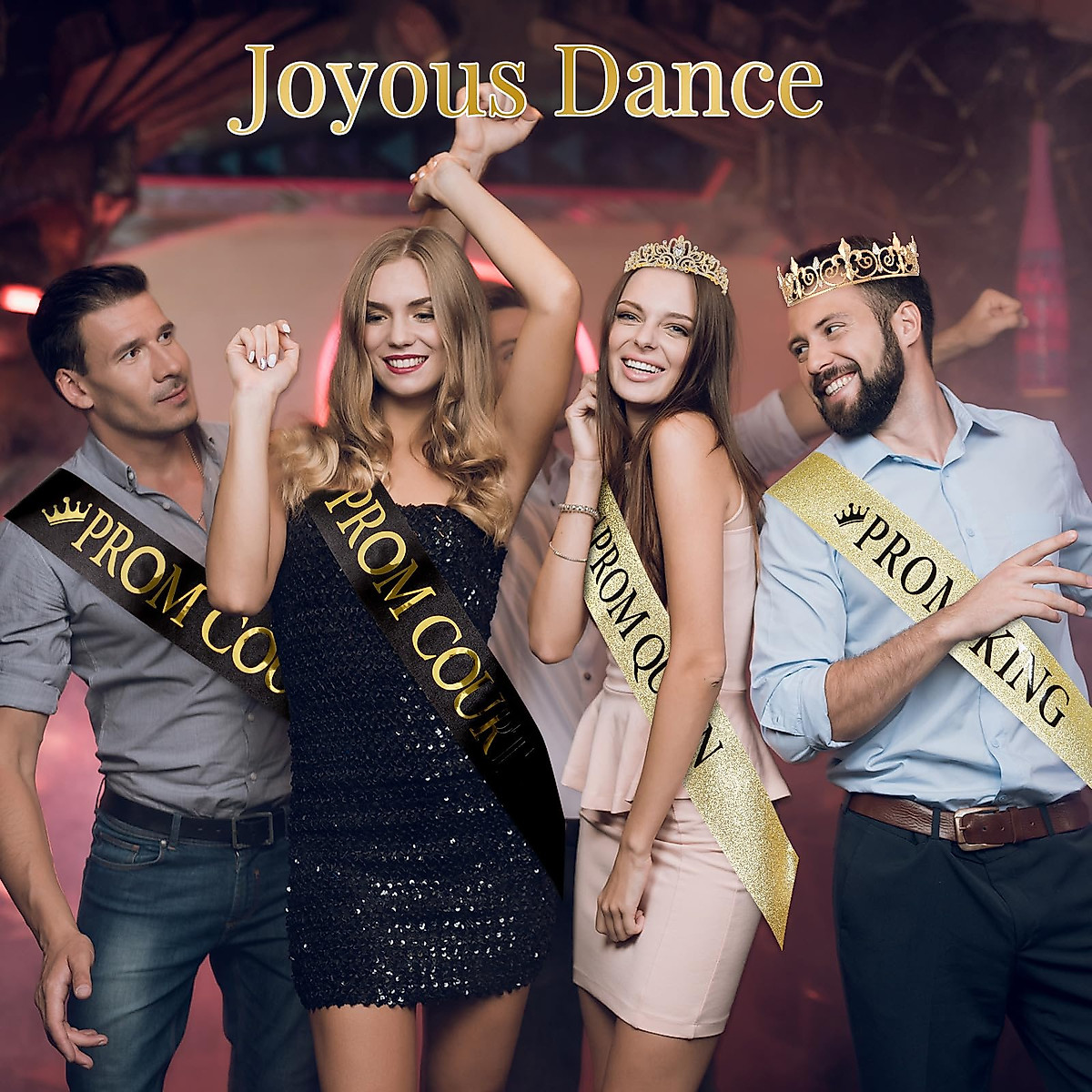 Saintrygo 12 Pcs Prom Crown and Sash Set, Prom King and Prom Queen Tiara Rhinestone Crown Glitter Sash Prom Court Royal Satin Sash for Graduation Prom Night Party Birthday Accessory (Gold,Stylish)