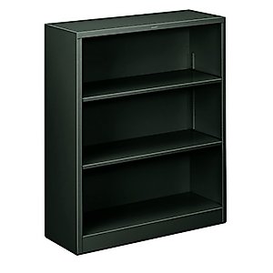 HON Metal Bookcase - 3-Shelf Bookcase, 34-1/2w x 12-5/8d x 41h, Charcoal (HHS42ABC)