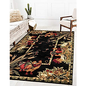 Unique Loom Barnyard Collection Area Rug - Farm (5' 3" x 8' Rectangle, Black/ Cream)