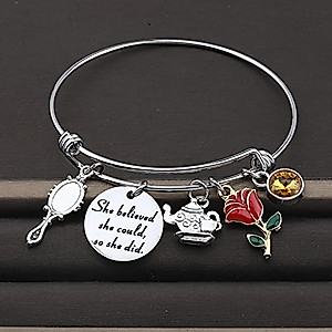 FAADBUK Movie Inspired Bracelet She Believed She Could So She Did Belle Princess Jewelry Inspiration Gift for Her (Beauty and The Beast Bracelet)