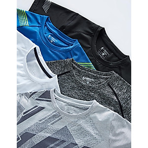 5 Pack Boys Athletic Shirts, Youth Activewear Dry Fit Tshirts for Kids, Short Sleeve Tees, Bulk Athletic Performance Clothing (Set 3, Medium)