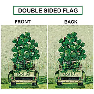 St Patricks Day Garden Flag Good Shamrock Luck Truck Vertical Burlap Double Sided Flag 12.5 x 18 Inch St Patricks Day Yard Outdoor Decorations