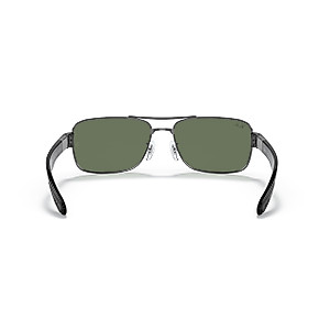 Ray-Ban Men's RB3522 Square Sunglasses, Gunmetal/Dark Green, 64 mm + 1