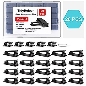 TidyHelper Cable Management Clips, Large Clips for Under Desk Wire Management, Adhesive Organizer Multiple Cord (Computer/PC, Network, TV, Ethernet, Electric Wires) Black 20 PCS