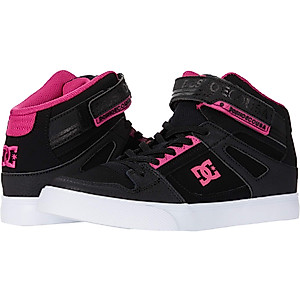 DC girls Pure High-top Ev Youth Skate Shoe, Black/Pink/Black, 4 Big Kid US