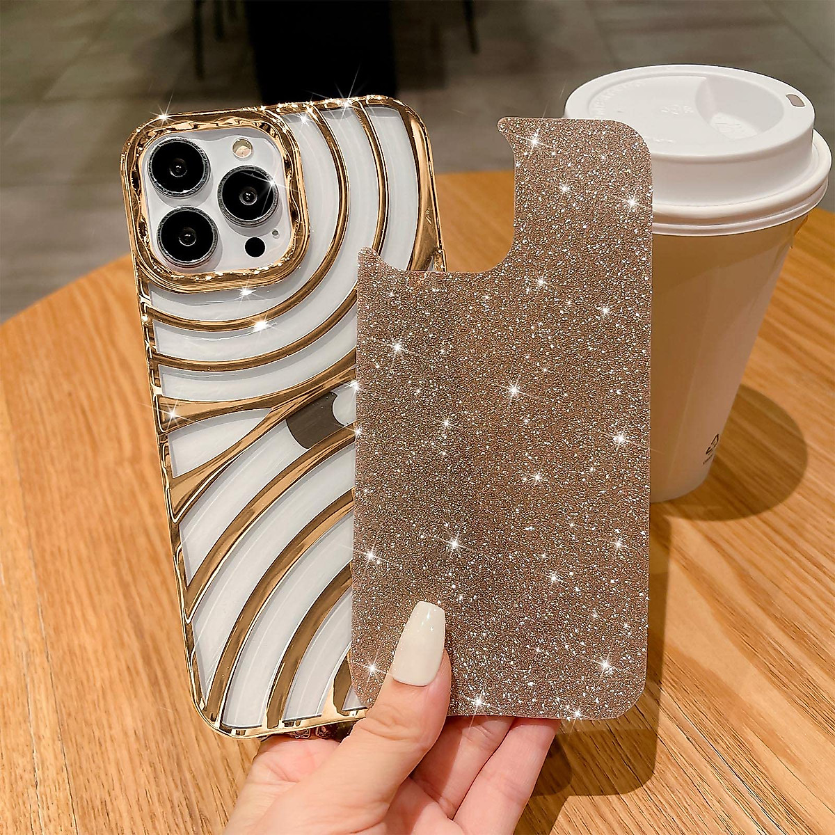 MGQILING Compatible with iPhone 13 Pro Max Case 6.7 Inch, Cute 3D Design Planting Water Ripple Case, Bling Sparkle Case for Women Girls, Soft Silicone Shockproof Camera Protective Back Cover-Gold