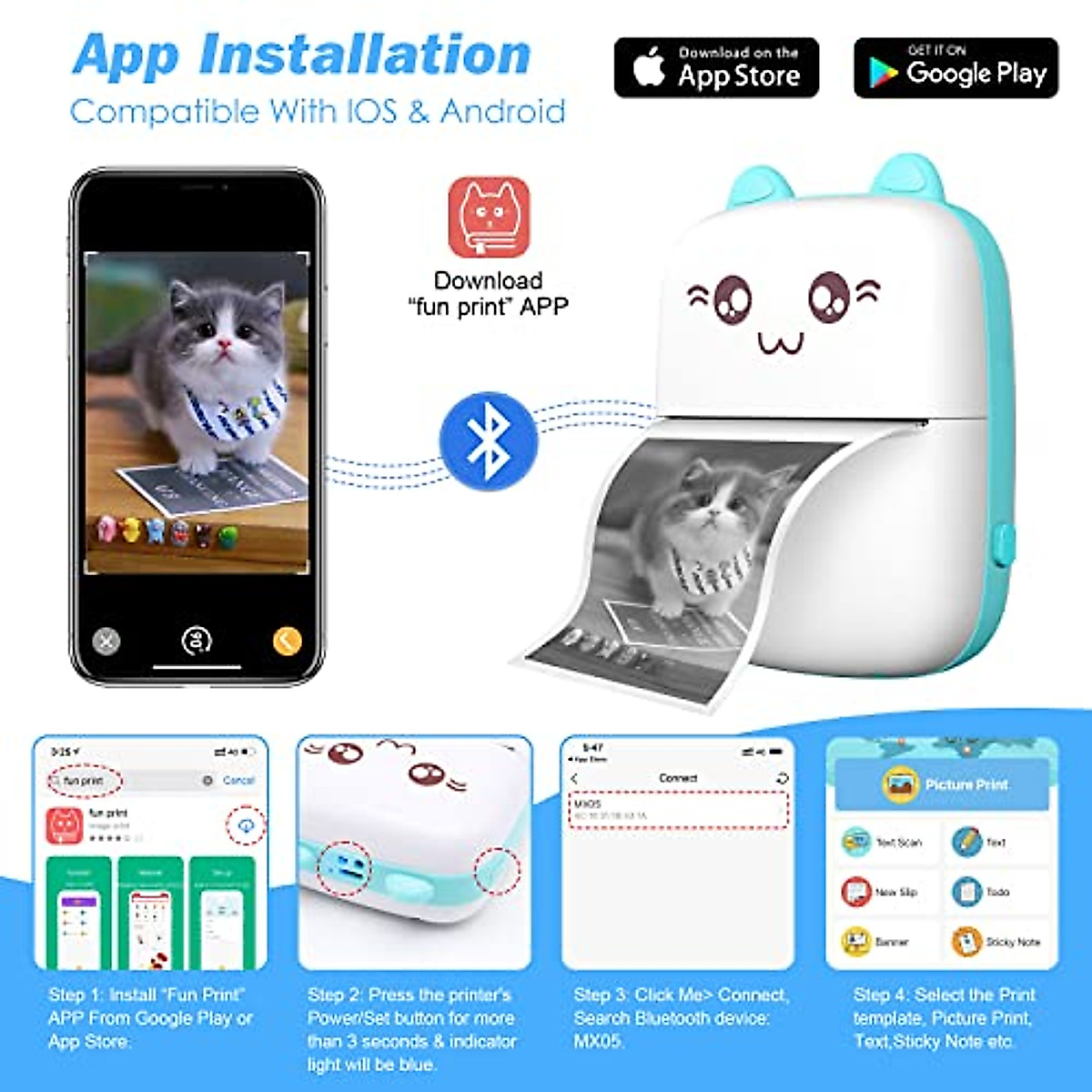 Mini Label Maker Machine with Tape, Pocket Mini Printer, Mini Thermal Printer,Portable Bluetooth Label Printer for Storage, Shipping, Barcode, Mailing, Office, Home, Organizing, Sticker Maker (Blue)