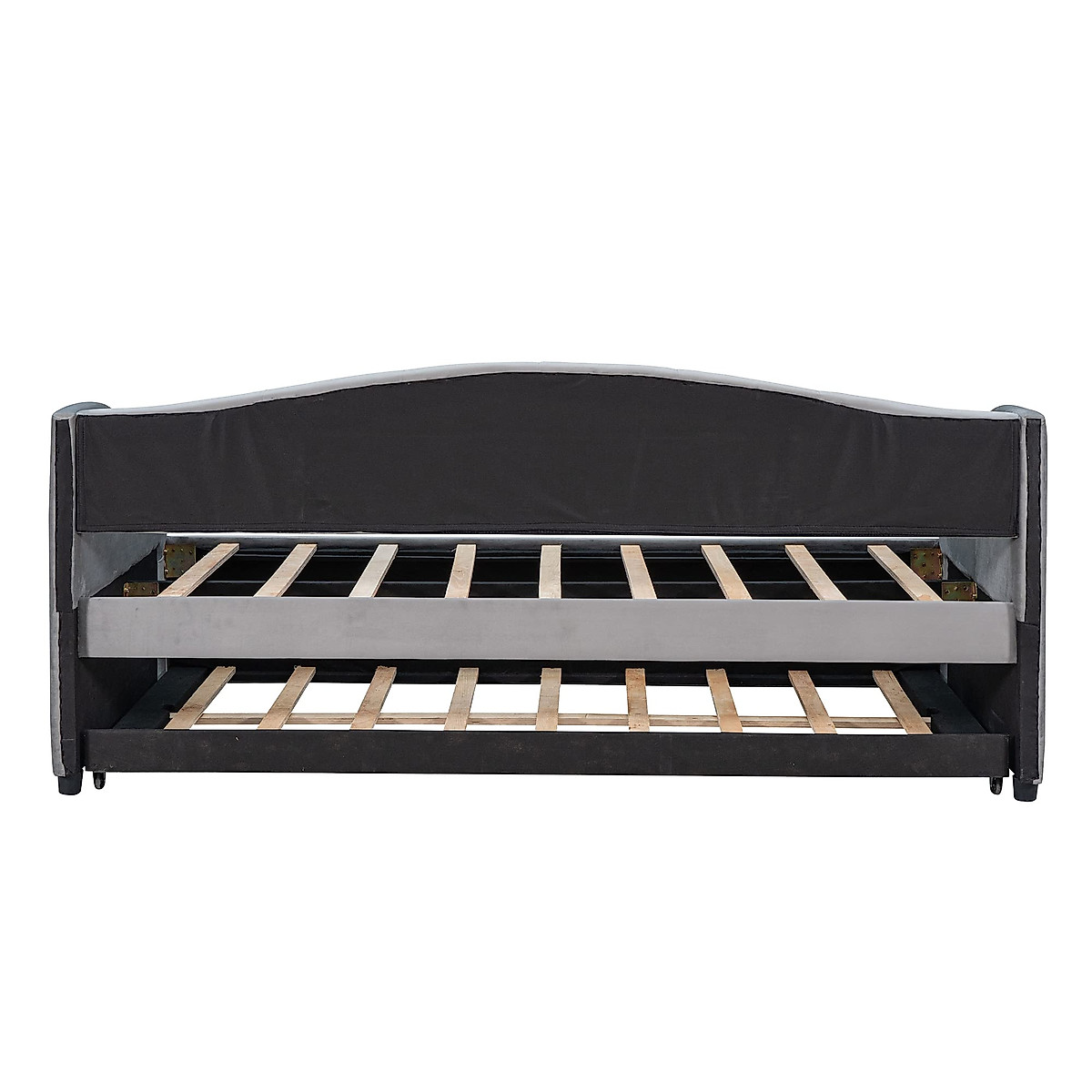 GINGVAT Stylish Upholstered Daybed Sofa Bed with Twin Size Trundle and Wood Slat, Gray, White