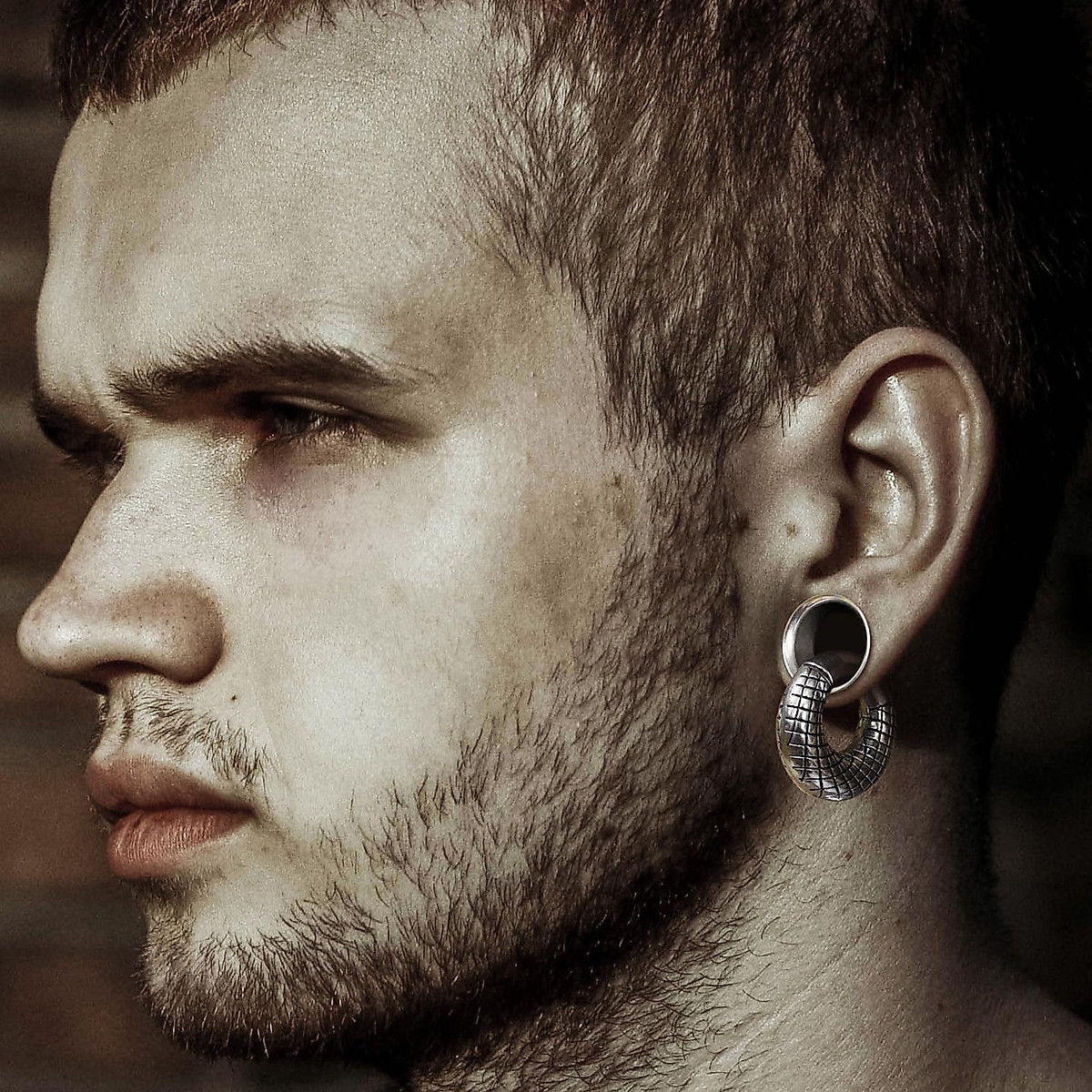 LADEMAYH 2 Pairs Set Stainless Steel 2g Hoop and 00 Gauges for Women, Silver 00g Plugs Gauges for Ears, Ear Stretching Expander Gauges Body Jewelry