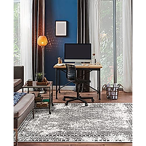 Rugshop Bohemian Distressed Border Stain Resistant High Traffic Living Room Kitchen Bedroom Dining Home Office Area Rug 5'x7' Black