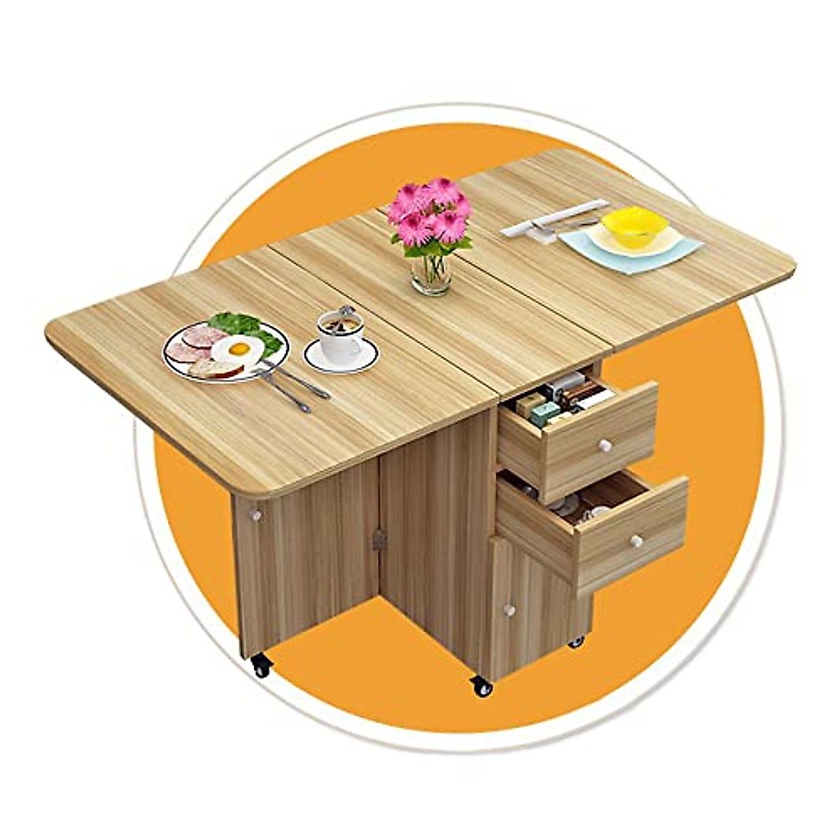 LITFAD Modern Wood Table Pedestal Dining Table with Drop Leaf Multifunction Foldable Kitchen Table - Natural Wood 47.2" L x 23.6" W x 29.5" H