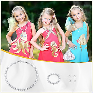 Kigeli 18 Pcs Kids Pearl Set Pearl Jewelry Set for Girls Women Faux Pearl Necklace and Stud Earrings Fake Pearl Bracelet Set for Christmas Wedding Princess Party Birthday Costume Cosplay Accessories