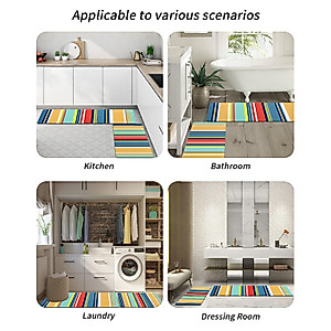 Kitchen Runner Rugs Set of 2, Colorful Stripes Yellow Teal Red Blue Wood Texture Rubber Non-Slip Area Collection Rug High Traffic Areas for Hallway,Bathroom, Laundry Room Rug Mat 16"x24"+16"x47"