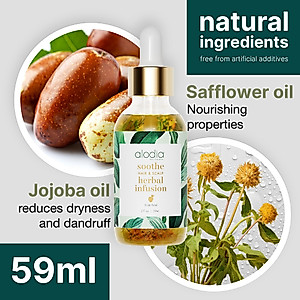 Alodia Soothe Hair & Scalp Herbal Infusion - 2 oz Leave-on Scalp Oil Serum to Calm Dry, Irritated & Flaking Scalps - with Chamomile, Jojoba Oils, Egyptian Calendula Flowers & Safflower - Nut-free