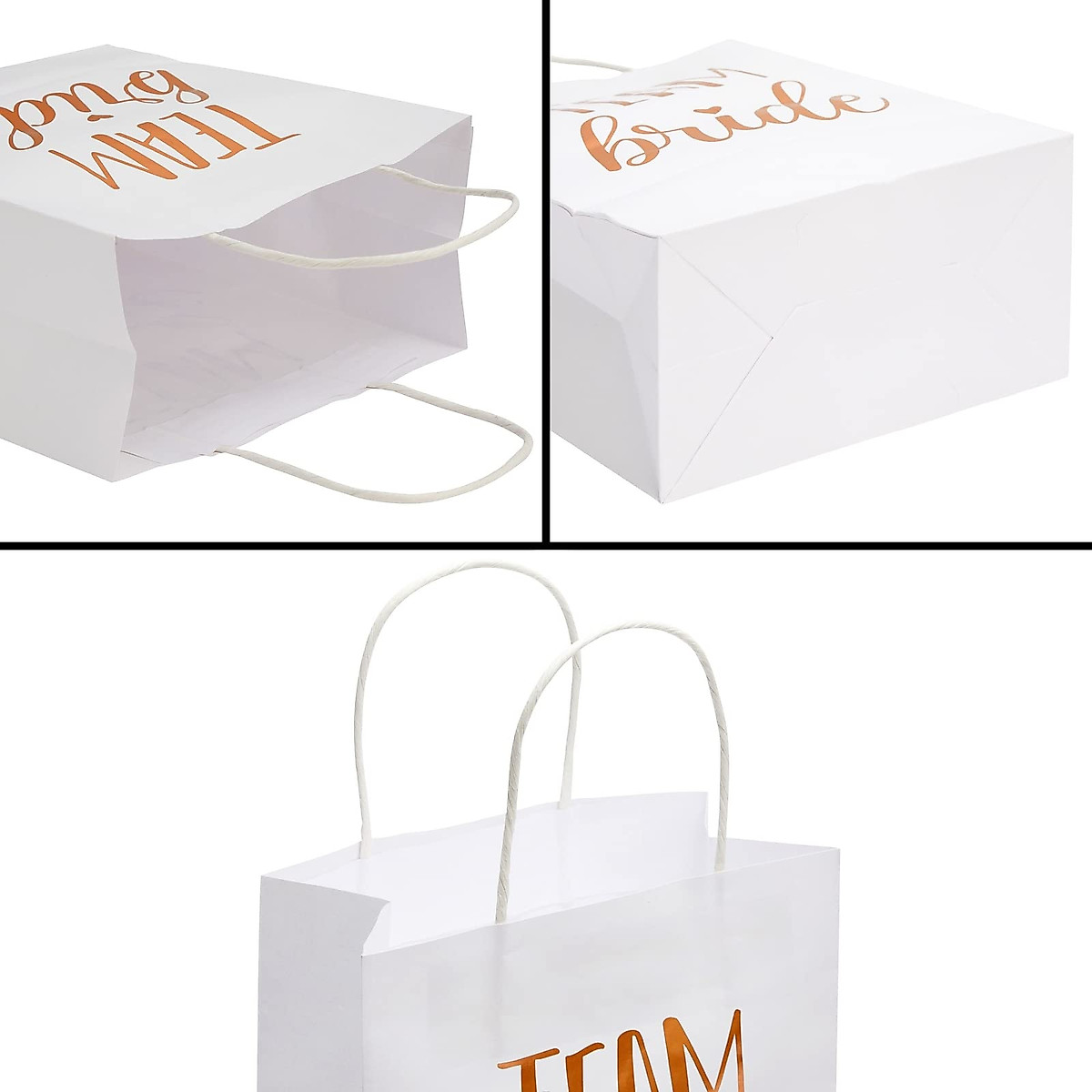 Juvale 20 Pack Bride and Groom Gift Bags with Tissue Paper for Wedding, Groomsmen, Bridesmaid, Reads Team Bride and Team Groom (8 x 4 x 9 In)