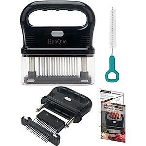 HuaQue Meat Tenderizer Tool, Detachable 48-Blade Stainless Steel Steak Tenderizer Needles for Tenderizing Beef/Chicken/Pork, Dishwasher Safe, Cleaning Brush/User Manual/Recipe Ebook (PDF) Included