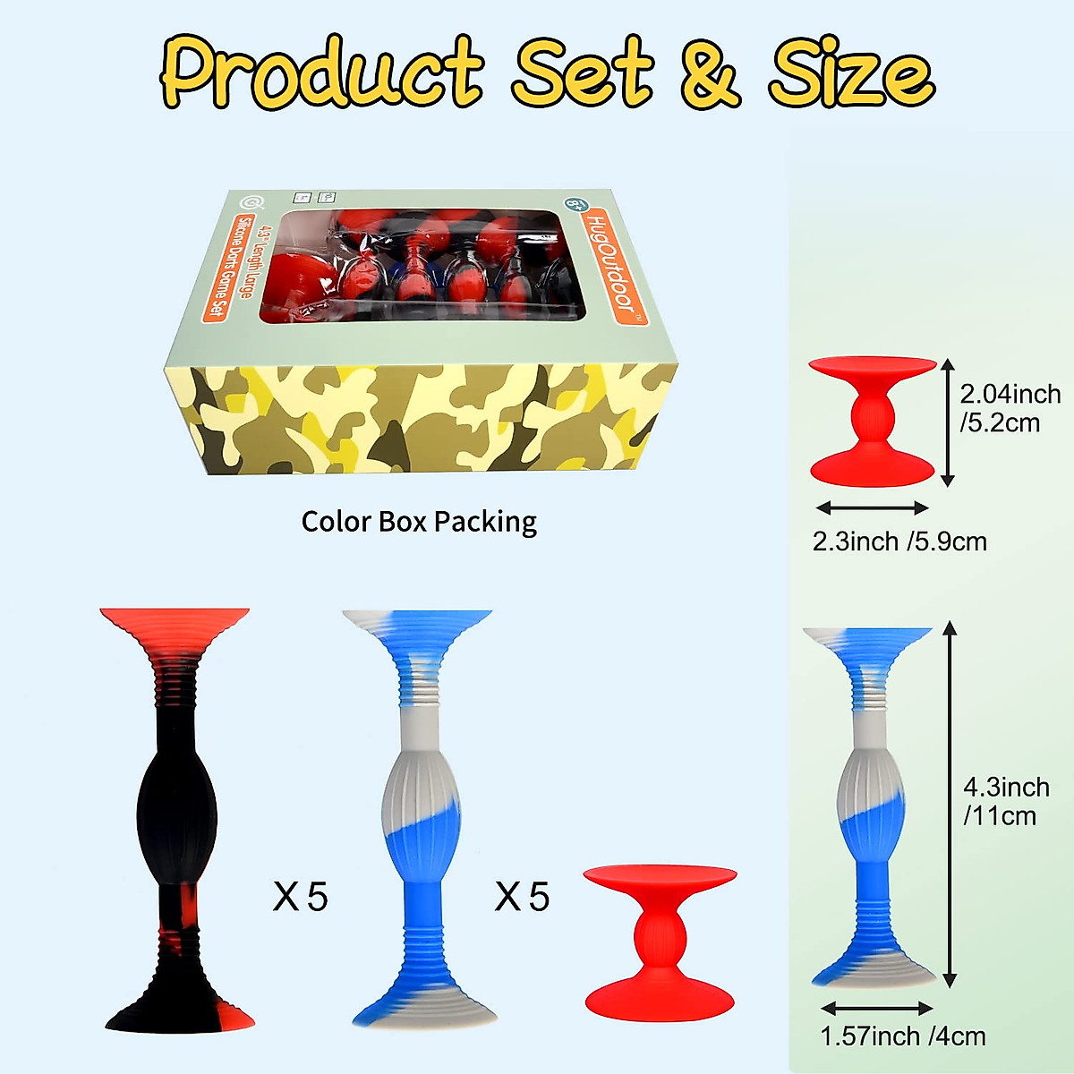 HugOutdoor 10Pcs Colour Suction Cup Darts (4.3 Inch Large Size) Silicone Sucker Soft Dart Kids Sticky Toy Indoor and Outdoor Sports Throwing Games