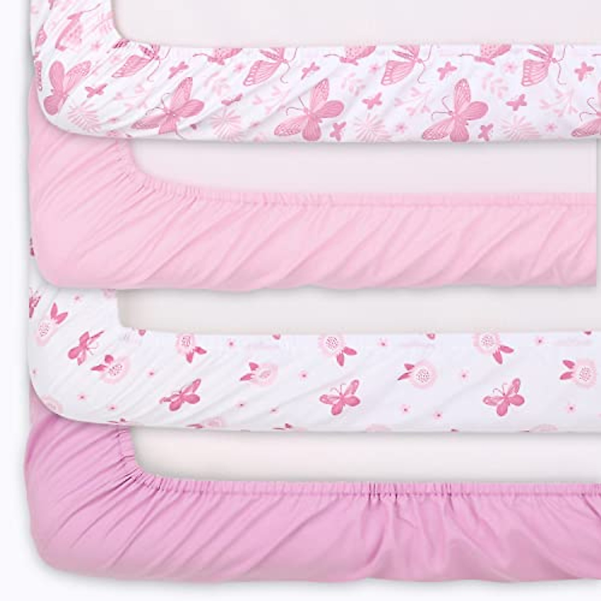 The Peanutshell Pink Butterfly Crib Sheet Set for Baby Girls, 4 Pack