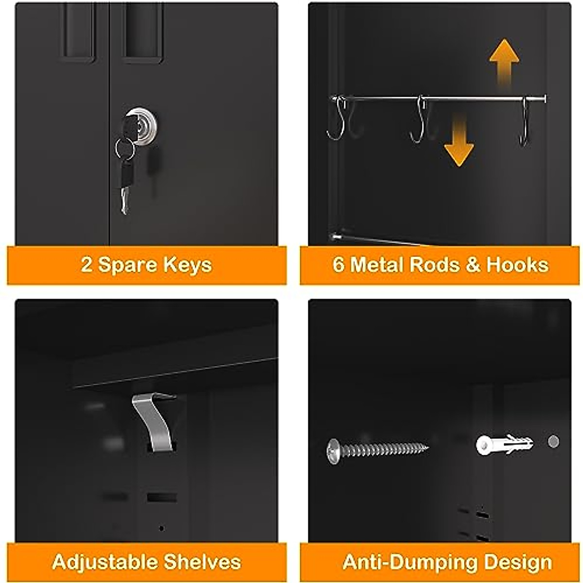 ANTISTA Metal Storage Cabinet - 72-Inch Black Lockable Garage Cabinet with Doors& 4 Adjustable Shelves | Heavy-Duty Steel Cabinet for Garage, Office, Pantry, Gym