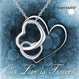 EVER FAITH Women's 925 Sterling Silver Simple Interlocking Open Heart Adjustable Pendant Necklace