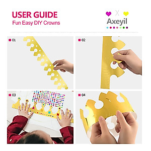 Axeyil 38 Pcs Paper Crowns for Kids Boys Girls Adults Princess Prince King, Classroom Crown, Birthday Party Hats with Gold Gem Jewels Number Letter Stickers, DIY Decorate Decor Favor Supplies