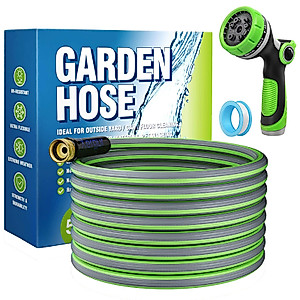 Expandable Garden Hose Water Pipe - Flexible Water Hose with 7 Function Spray Nozzle, 3/4 inch Solid Brass Fittings Durable Lightweight Garden Hoses for Gardening Lawn Car Pet Washing, 50FT