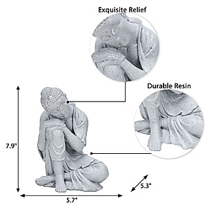 TERESA'S COLLECTIONS Natural Concrete Buddha Statues Meditation Decor, Small Meditating Buddha Zen Decor Resin Figurine for Indoor Home Table Desk Sand Tray Yoga Room Garden Outdoor Decorations, 7.9"