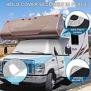 RV Windshield Cover Compatible with Ford Class C 1997-2023 RV Front Window Cover RV Motorhome Windshield Cover RV Window Shade Sunshade Cover Snow Cover with Mirror Cutouts