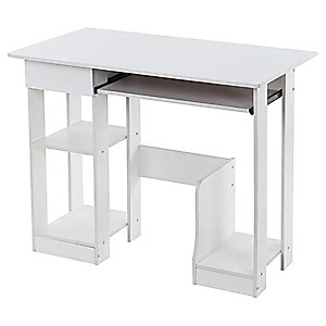 Desktop Home Computer Desk with Storage Shelves Keyboard Tray, Modern Writing Desk Wood Student Study Table Notebook Workstation, White Small Office Desk (White A)