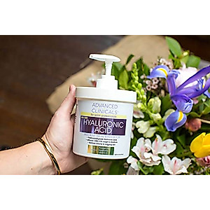 Advanced Clinicals Hyaluronic Acid Cream Moisturizer Skin Care Lotion For Face, Body, & Hands. Instant Hydration Anti Aging Skin Firming Lotion For Crepey Skin, Wrinkles, & Dry Skin, Large 16 Ounce